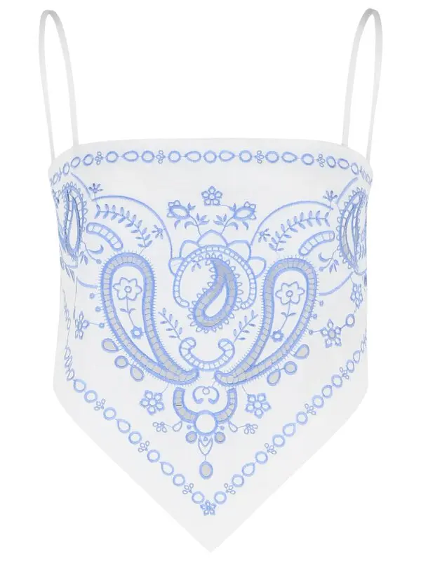 SELF-PORTRAIT Embroidered Linen Blend Top - White