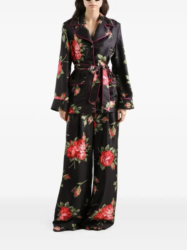 Dolce & Gabbana Black Floral Print Silk Shirt - Multicolor