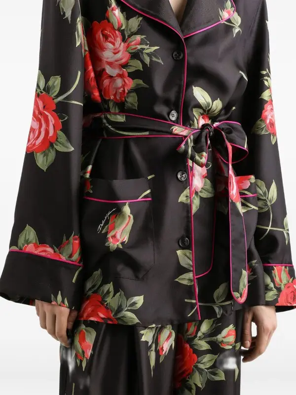 Dolce & Gabbana Black Floral Print Silk Shirt - Multicolor