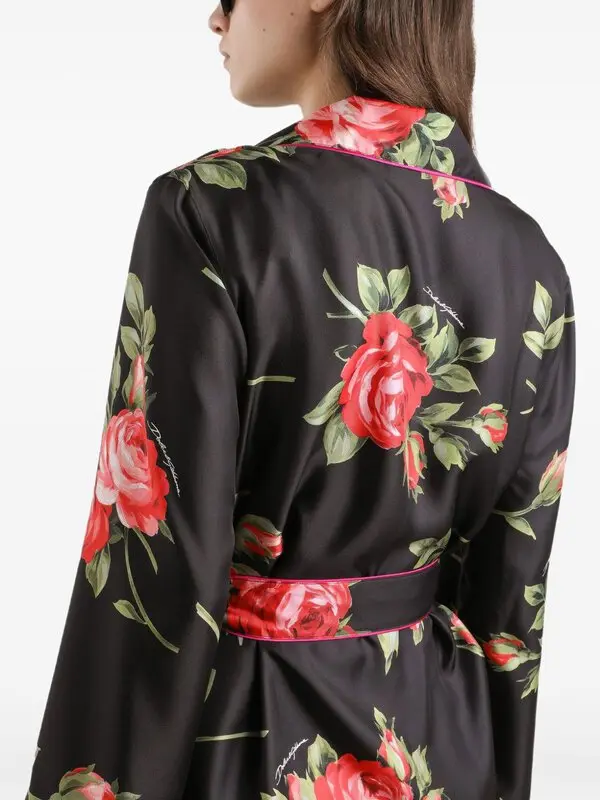 Dolce & Gabbana Black Floral Print Silk Shirt - Multicolor