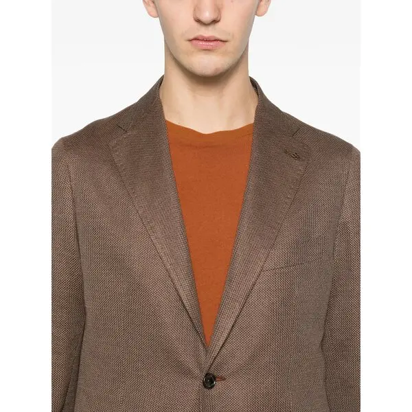 Tagliatore Single-breasted Blazer In Cotton And Linen - Brown