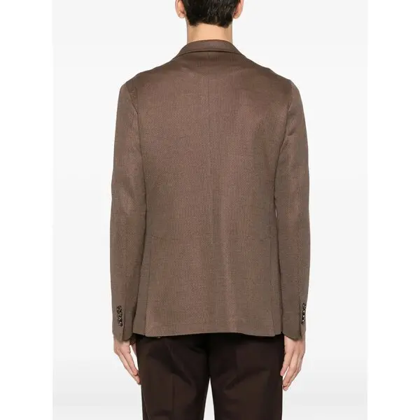 Tagliatore Single-breasted Blazer In Cotton And Linen - Brown