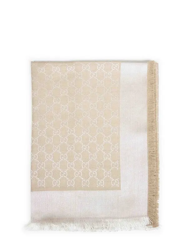 Gucci Beige And White Gg Silk And Wool Shawl - Multicolor
