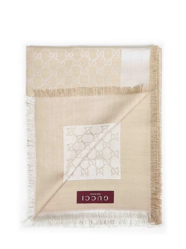 Gucci Beige And White Gg Silk And Wool Shawl - Multicolor