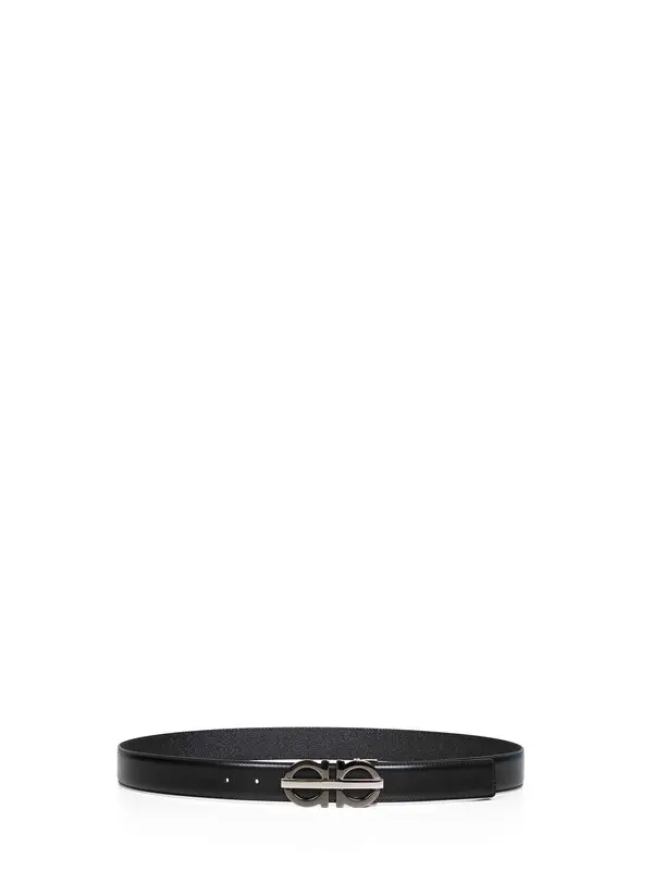 FERRAGAMO Black Gancini Reversible Belt - Multicolor