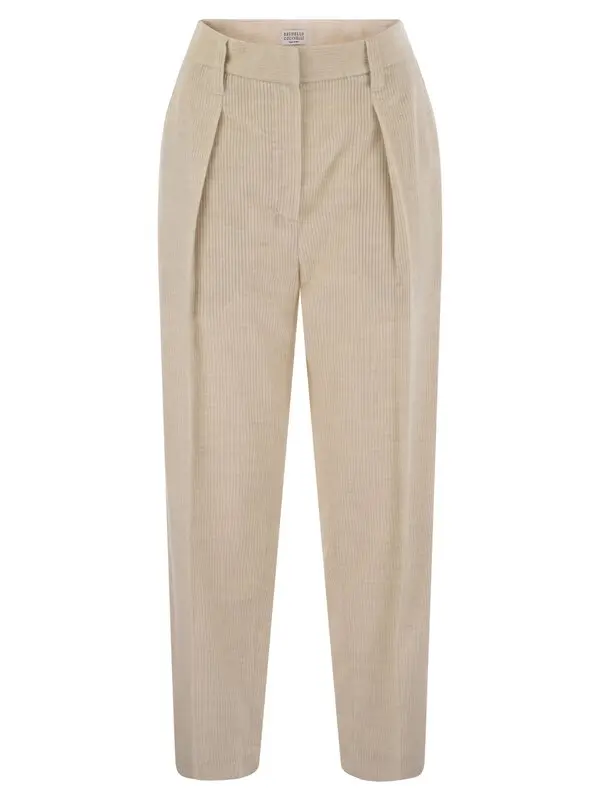 Brunello Cucinelli Striped Corduroy Trousers With Embellished Detail - Cream