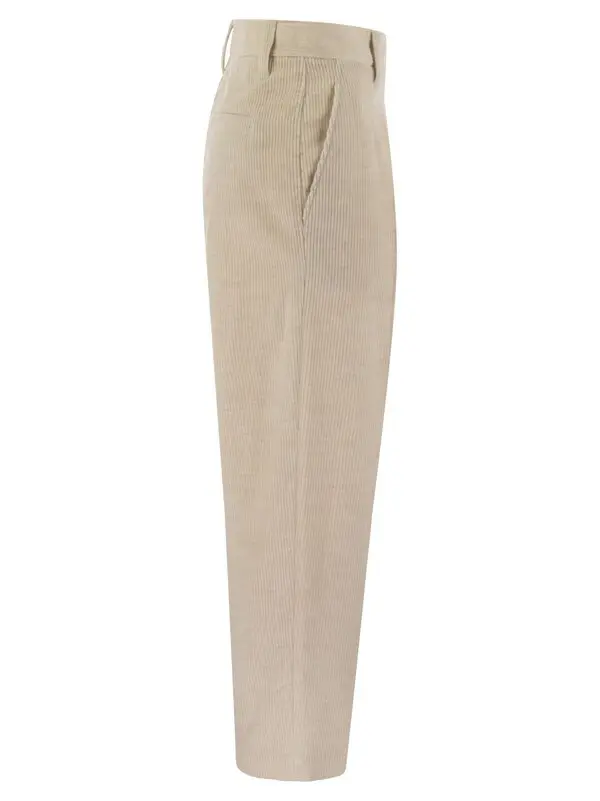 Brunello Cucinelli Striped Corduroy Trousers With Embellished Detail - Cream
