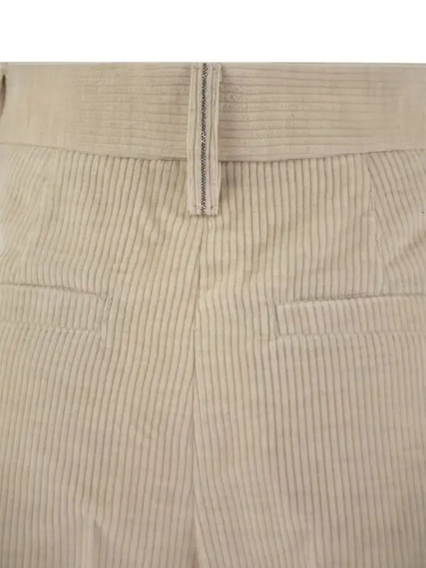 Brunello Cucinelli Striped Corduroy Trousers With Embellished Detail - Cream