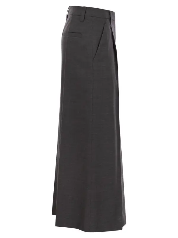 Brunello Cucinelli Virgin Wool Canvas Sartorial Long Skirt - Gray