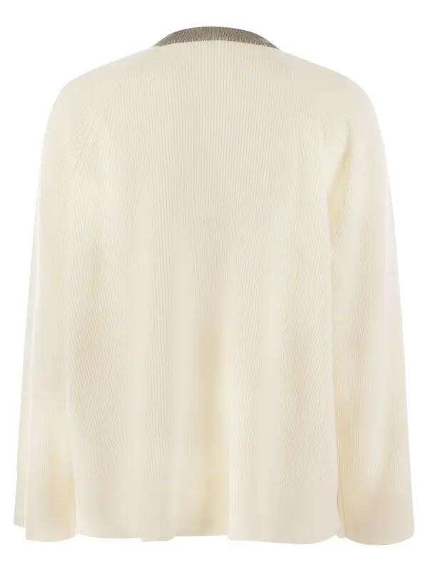 Brunello Cucinelli Ribbed Cashmere Sweater With Embellished Neckline