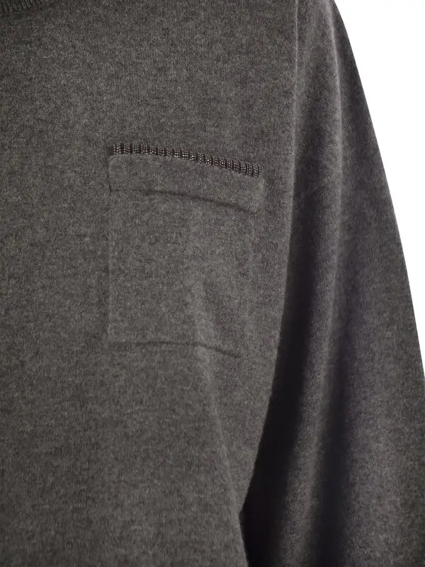 Brunello Cucinelli Cashmere Sweater With Breast Pocket And Monile Embroidery