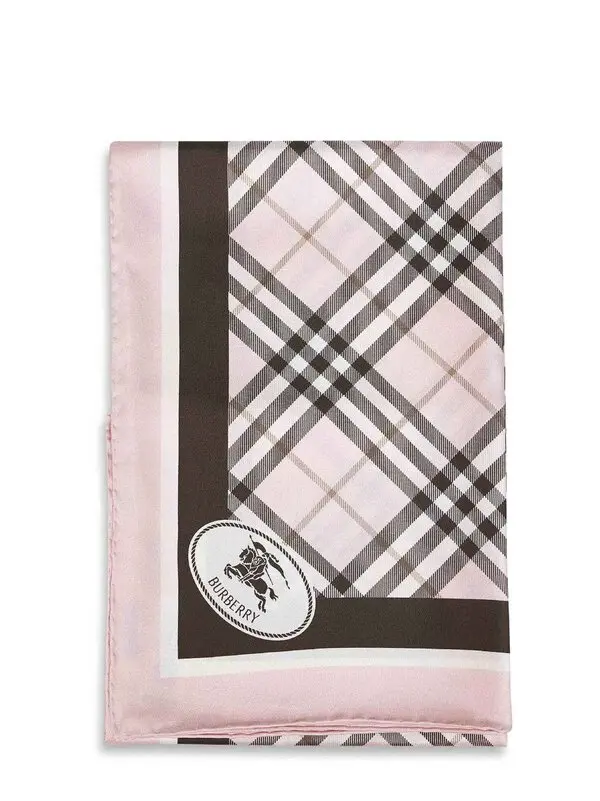 Burberry Pink Check Silk Twill Scarf With Knight Stamp - Multicolor