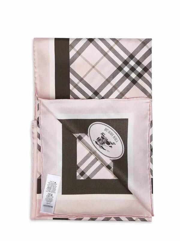 Burberry Pink Check Silk Twill Scarf With Knight Stamp - Multicolor