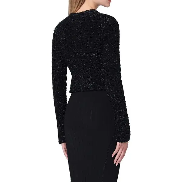 Balenciaga Crop Boucle Cardigan With Bb Logo Buttons - Black