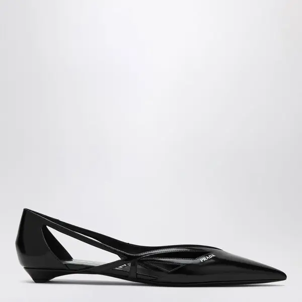 Prada Cut Out Brushed Leather Ballerina Flats