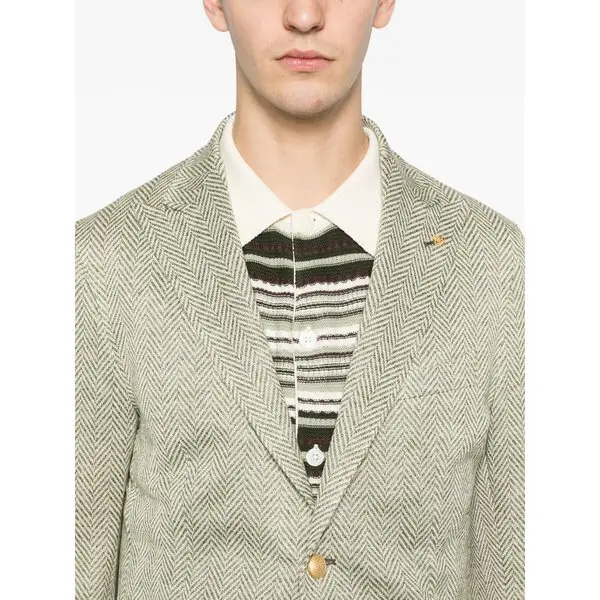 Tagliatore Herringbone Patterned Cotton Linen Blend Blazer
