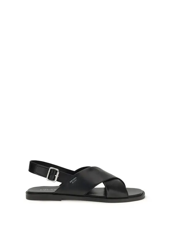 Prada Saffiano Leather Criss-cross Slingback Sandals