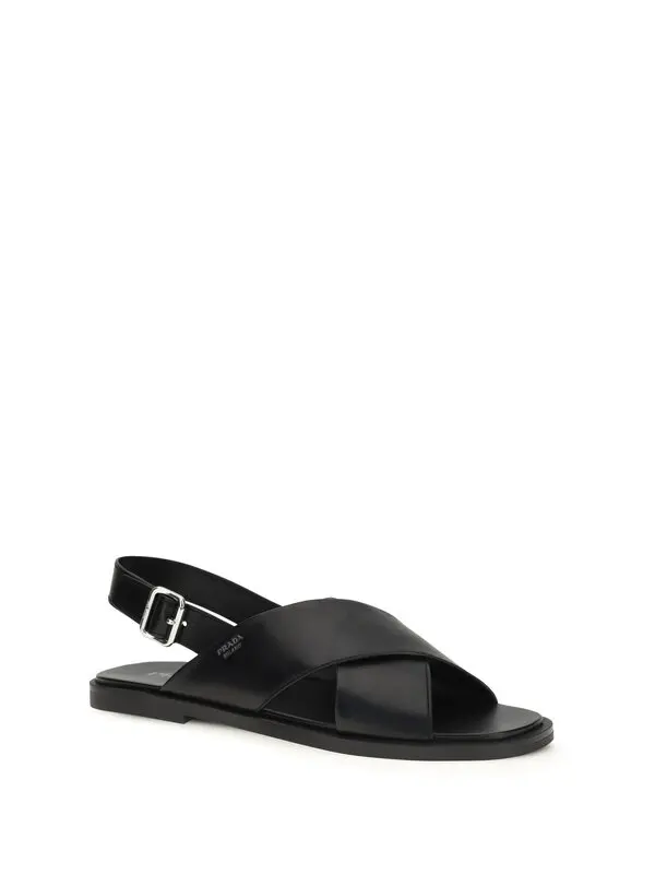 Prada Saffiano Leather Criss-cross Slingback Sandals