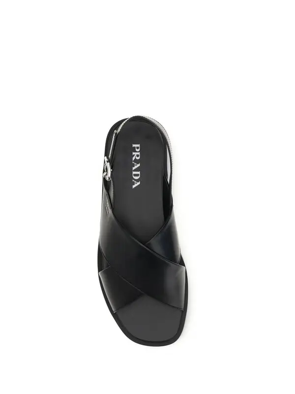 Prada Saffiano Leather Criss-cross Slingback Sandals