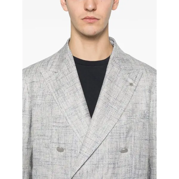 Tagliatore Grey Double-breasted Peak Lapel Blazer