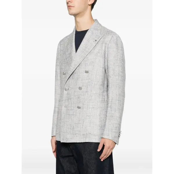 Tagliatore Grey Double-breasted Peak Lapel Blazer