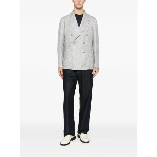 Tagliatore Grey Double-breasted Peak Lapel Blazer