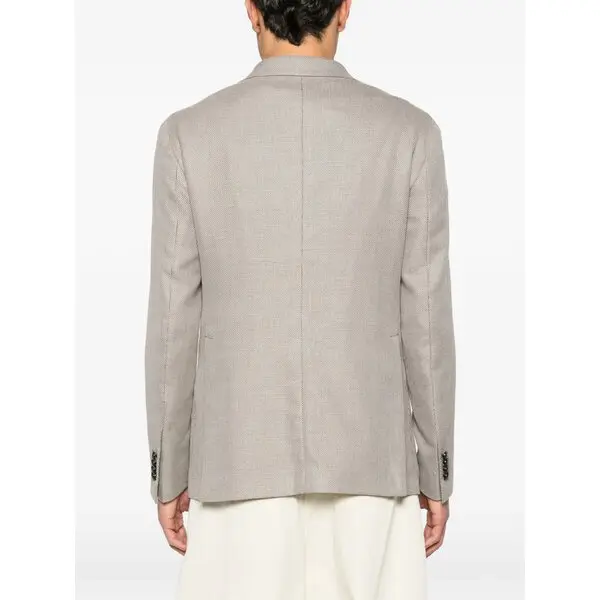 Tagliatore Light Beige Virgin Wool And Cotton Blend Blazer - Cream