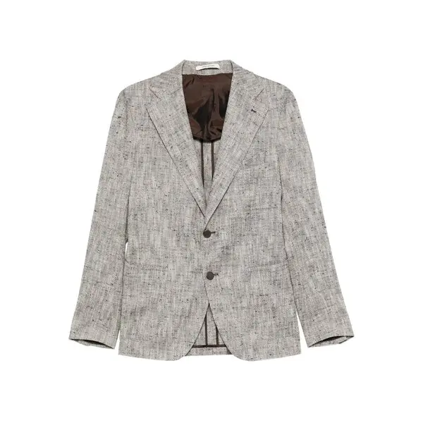 Tagliatore Grey/brown Textured Silk, Cotton, And Hemp Blend Blazer - Gray