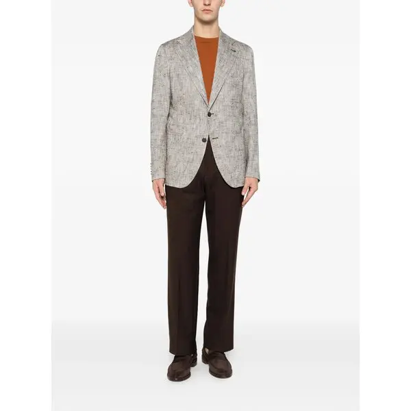 Tagliatore Grey/brown Textured Silk, Cotton, And Hemp Blend Blazer - Gray