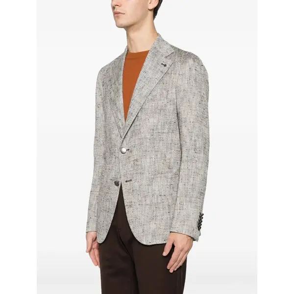 Tagliatore Grey/brown Textured Silk, Cotton, And Hemp Blend Blazer - Gray
