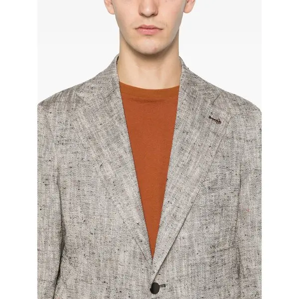 Tagliatore Grey/brown Textured Silk, Cotton, And Hemp Blend Blazer - Gray