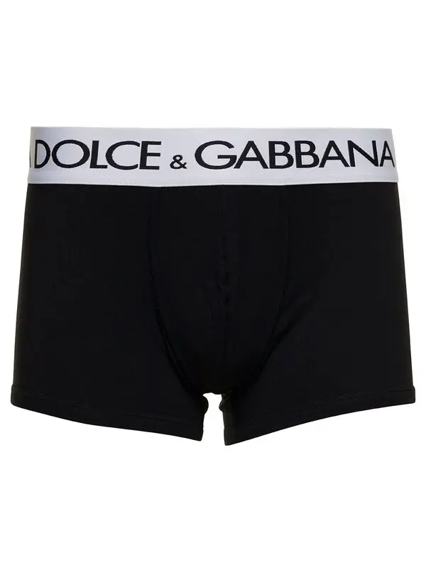 Dolce & Gabbana Boxer With Contrast Logo Band In Stretch Cotton For - Black