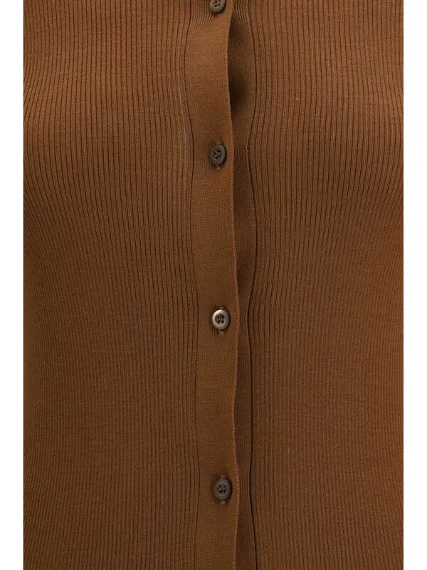 Prada Ribbed Wool Crew Neck Cardigan - Brown