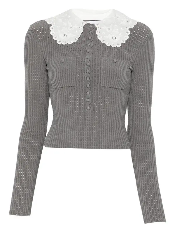SELF-PORTRAIT Ribbed Knit Sweater With Contrasting Collar