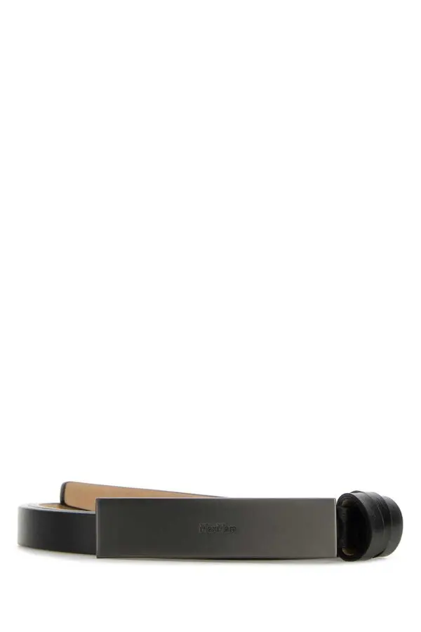 Max Mara Leather Belt With Ruthenium Finishing - Black