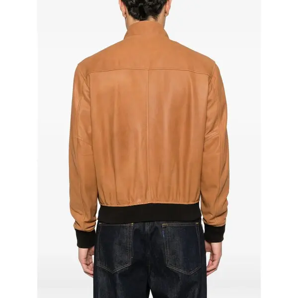 Tagliatore Leather Bomber Jacket With Stand Collar