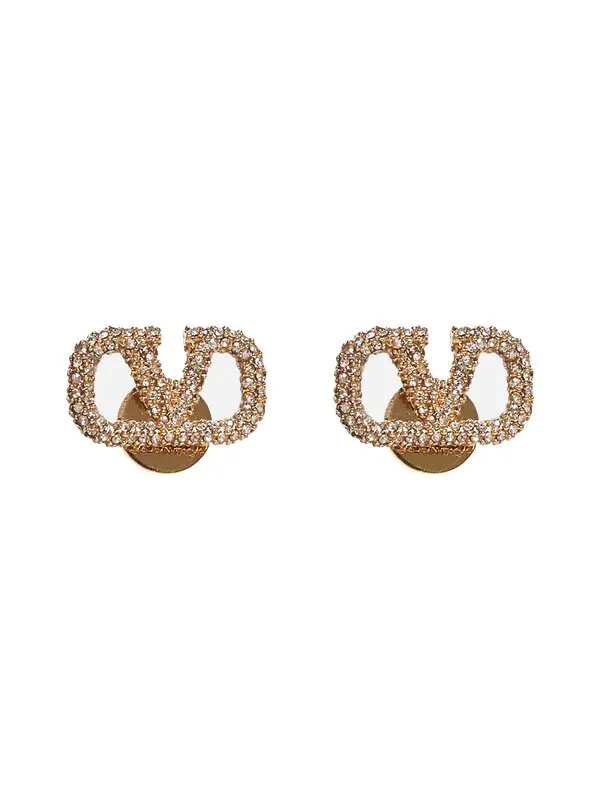 Valentino Garavani Gold Vlogo Signature Crystal Earrings - Multicolor