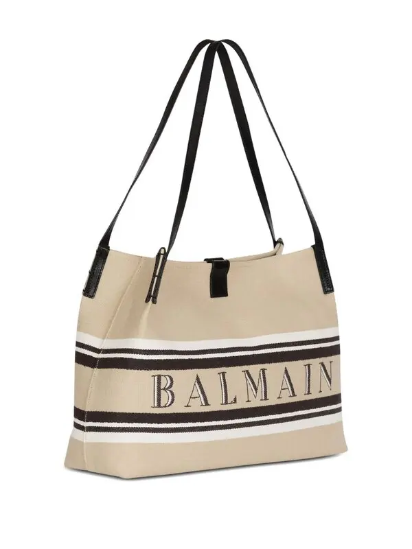 Balmain Canvas And Leather Medium Tote - Multicolor