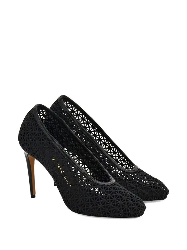 FERRAGAMO Black Macramé Stiletto Pumps - Multicolor