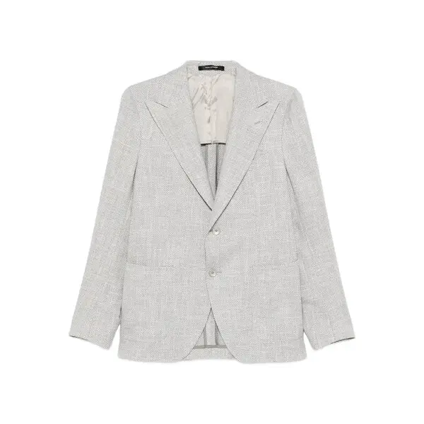 Tagliatore Grey Herringbone Peak Lapel Blazer - Gray