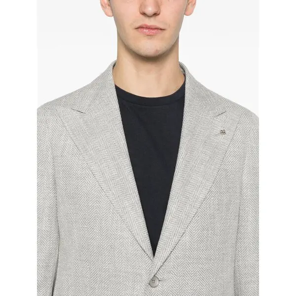 Tagliatore Grey Herringbone Peak Lapel Blazer - Gray