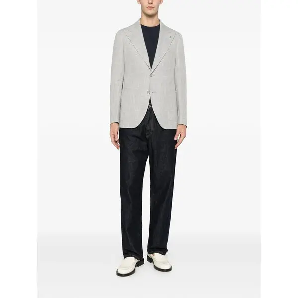Tagliatore Grey Herringbone Peak Lapel Blazer - Gray