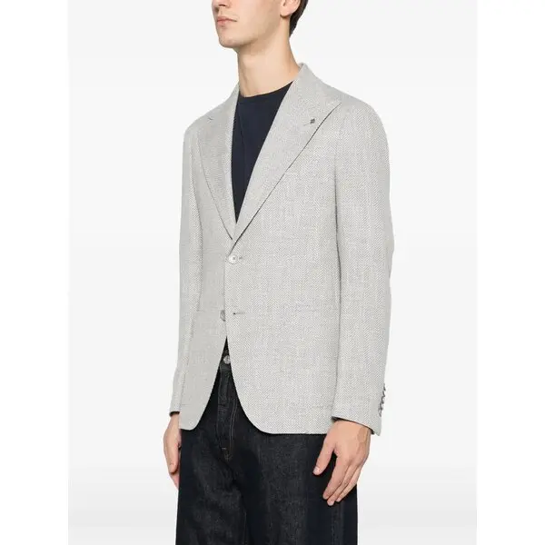 Tagliatore Grey Herringbone Peak Lapel Blazer - Gray