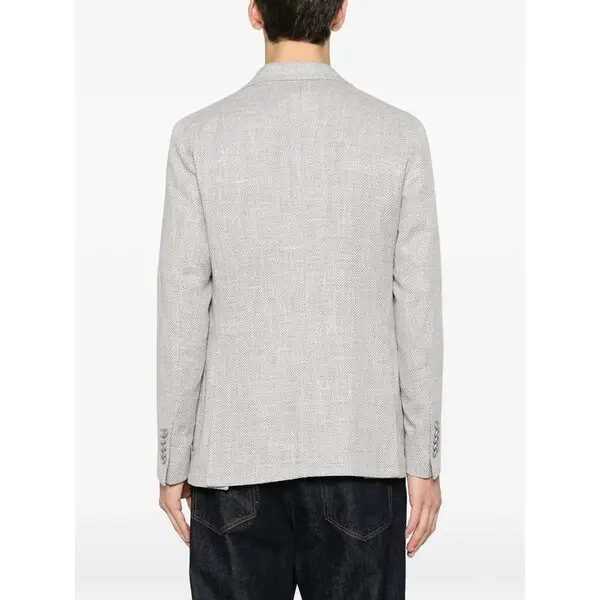 Tagliatore Grey Herringbone Peak Lapel Blazer - Gray
