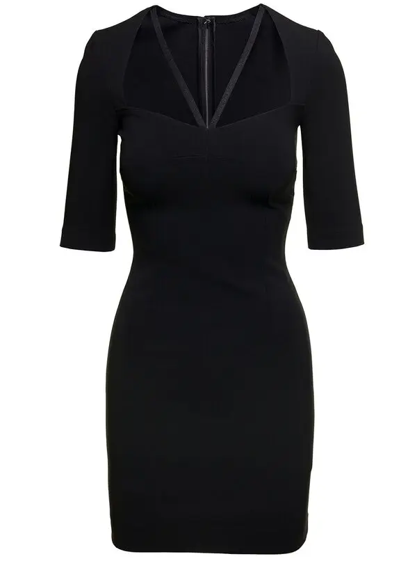 Dolce & Gabbana Black Viscose Blend Mini Dress With Neckline Detail - Multicolor