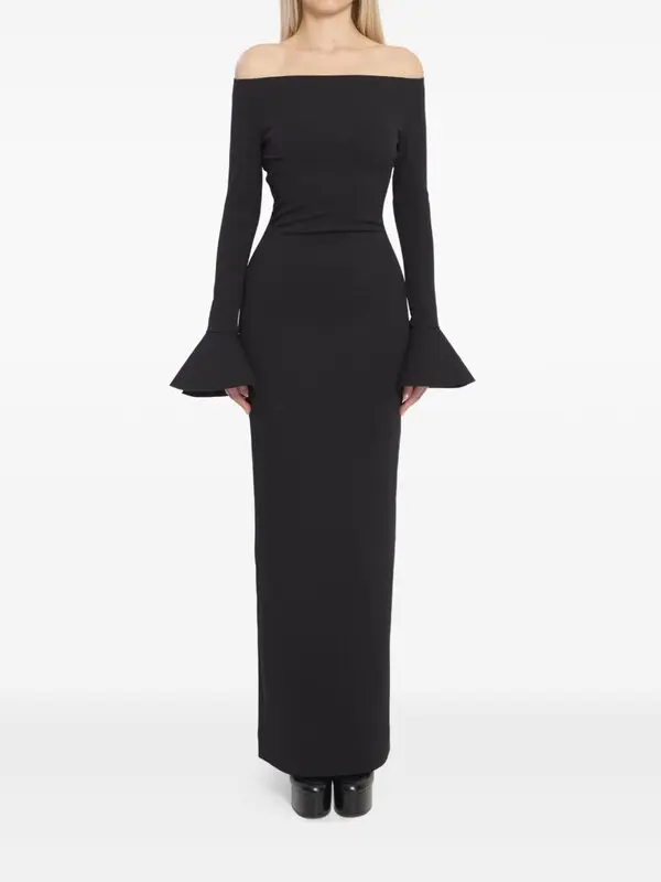 Solace London Black Long Sleeve Maxi Dress With Flared Cuffs - Multicolor