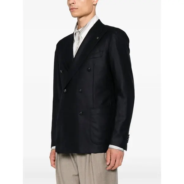 Tagliatore Double-breasted Notched Lapel Blazer In Herringbone Weave - Blue