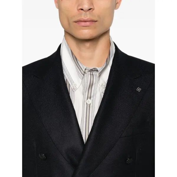 Tagliatore Double-breasted Notched Lapel Blazer In Herringbone Weave - Blue