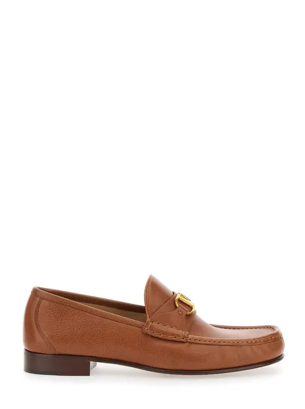 Valentino Garavani Leather Loafers With Vlogo Signature Detail - Brown