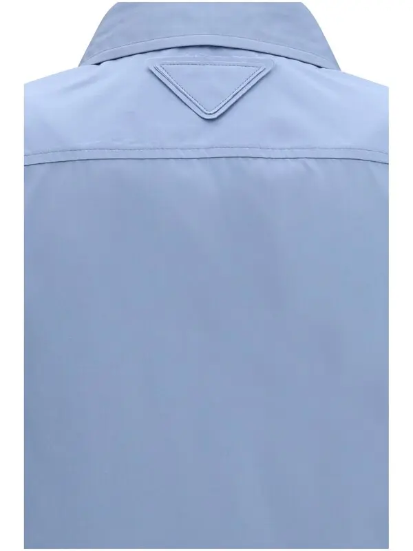 Prada Cotton Poplin Shirt With Flap Pockets And Shoulder Tabs - Blue